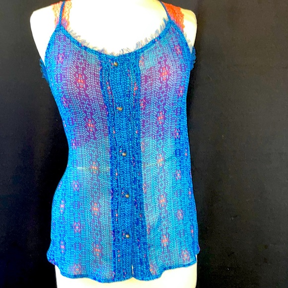 Arizona Jean Company | Tops | Royal Blue Sheer Top With Pink And Teal ...
